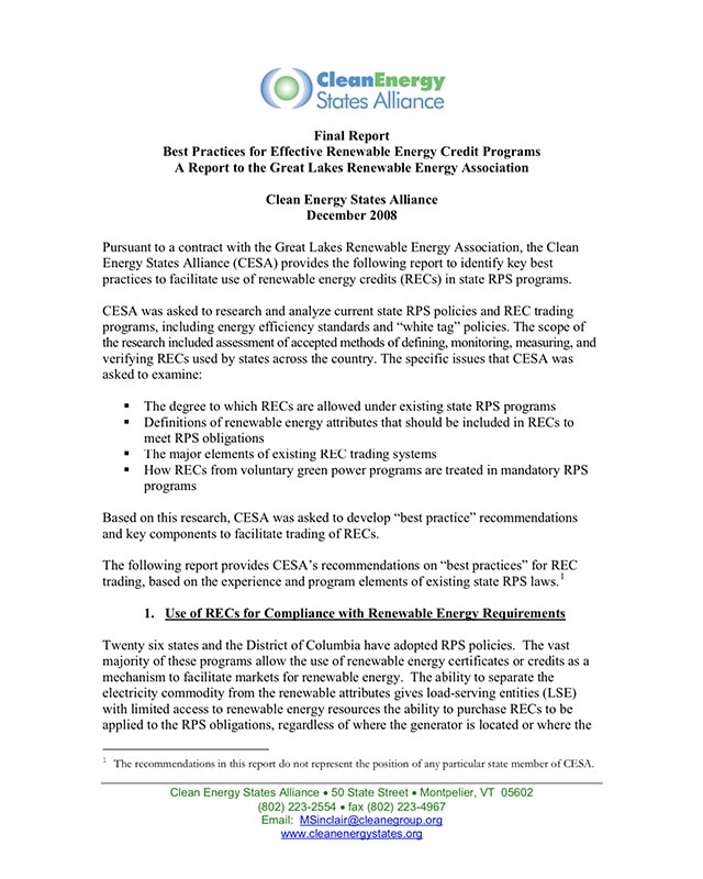 Best Practices for Effective Renewable Energy Credit Programs A Report ...
