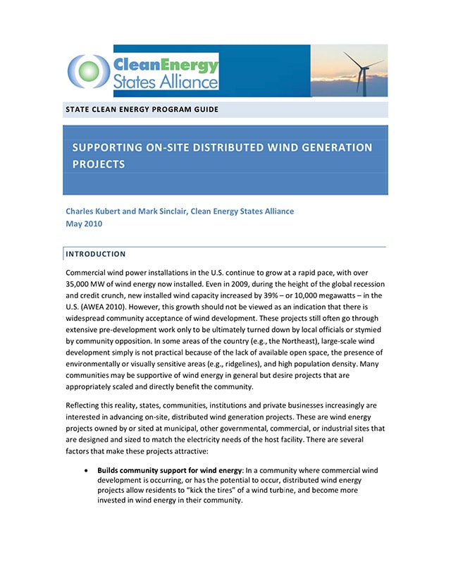 Supporting On-Site Distributed Wind Generation Projects - Clean Energy ...