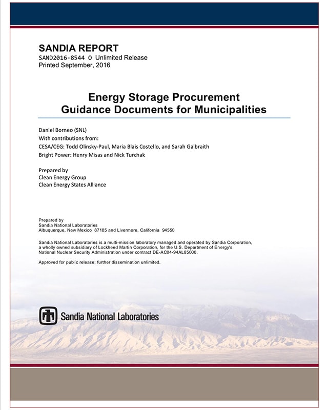 Energy Storage Procurement Guidance Documents for Municipalities ...