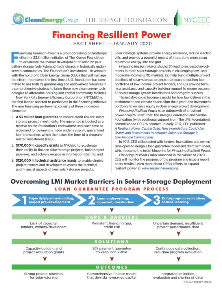 Financing Resilient Power Fact Sheet - Clean Energy States Alliance