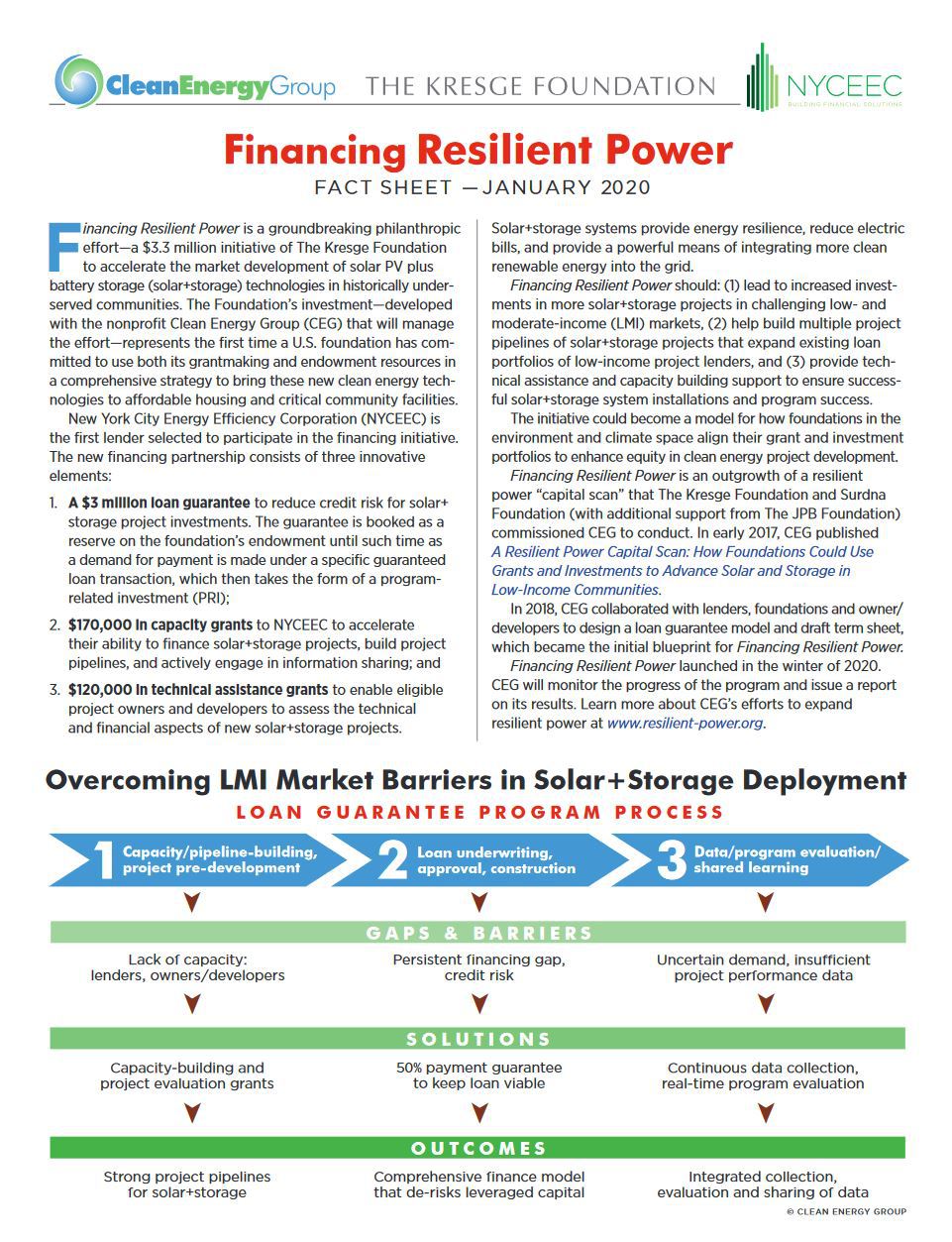 Financing Resilient Power Fact Sheet - Clean Energy States Alliance