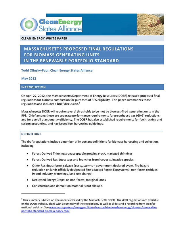 CESA Clean Energy White Paper: MA Draft Final Regulations for Biomass ...