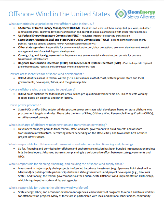 Offshore Wind in the United States - Clean Energy States Alliance