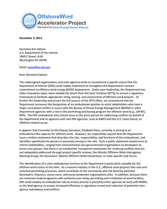 OWAP Letter to US DOI Secretary Ken Salazar Recommending OSW Ombudsman ...