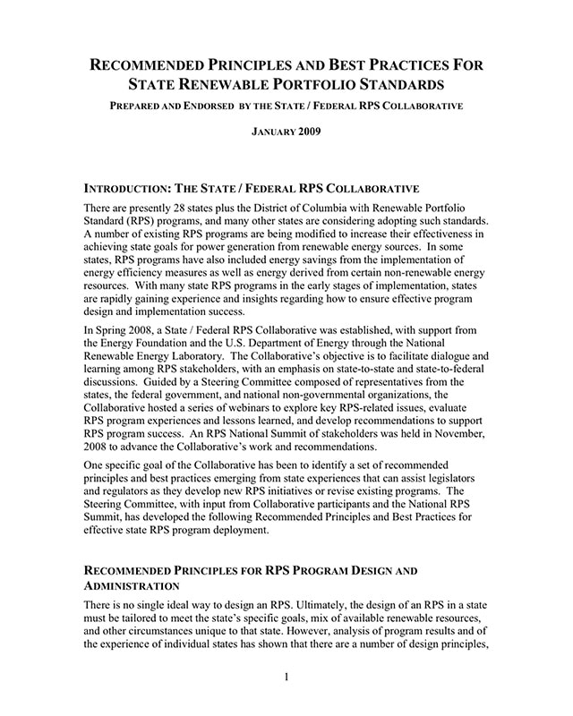 Recommended Principles and Best Practices for State Renewable Portfolio ...