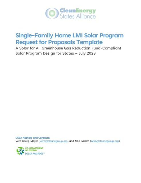 Single-Family Home LMI Solar Program Request for Proposals Template: A ...