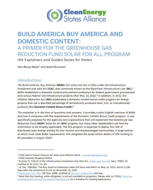 Solar for All – Public Information - Clean Energy States Alliance