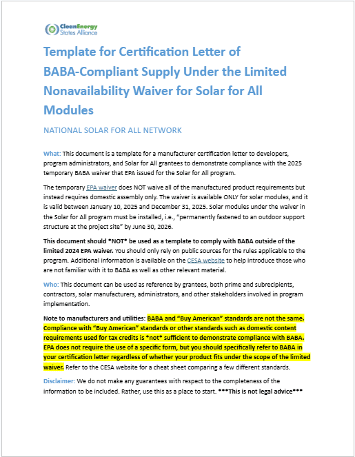 Solar for All – Public Information - Clean Energy States Alliance